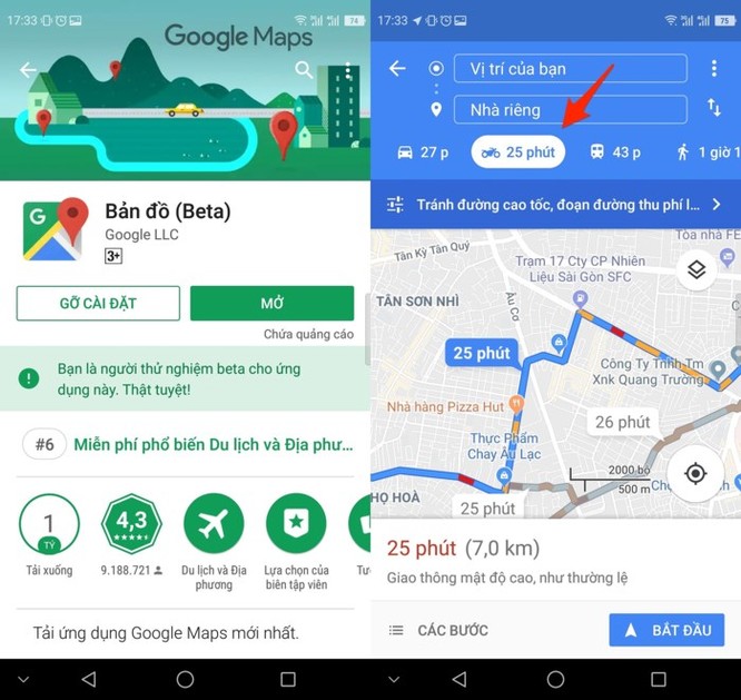 Cách tìm đường đi bằng xe máy trên Google Maps